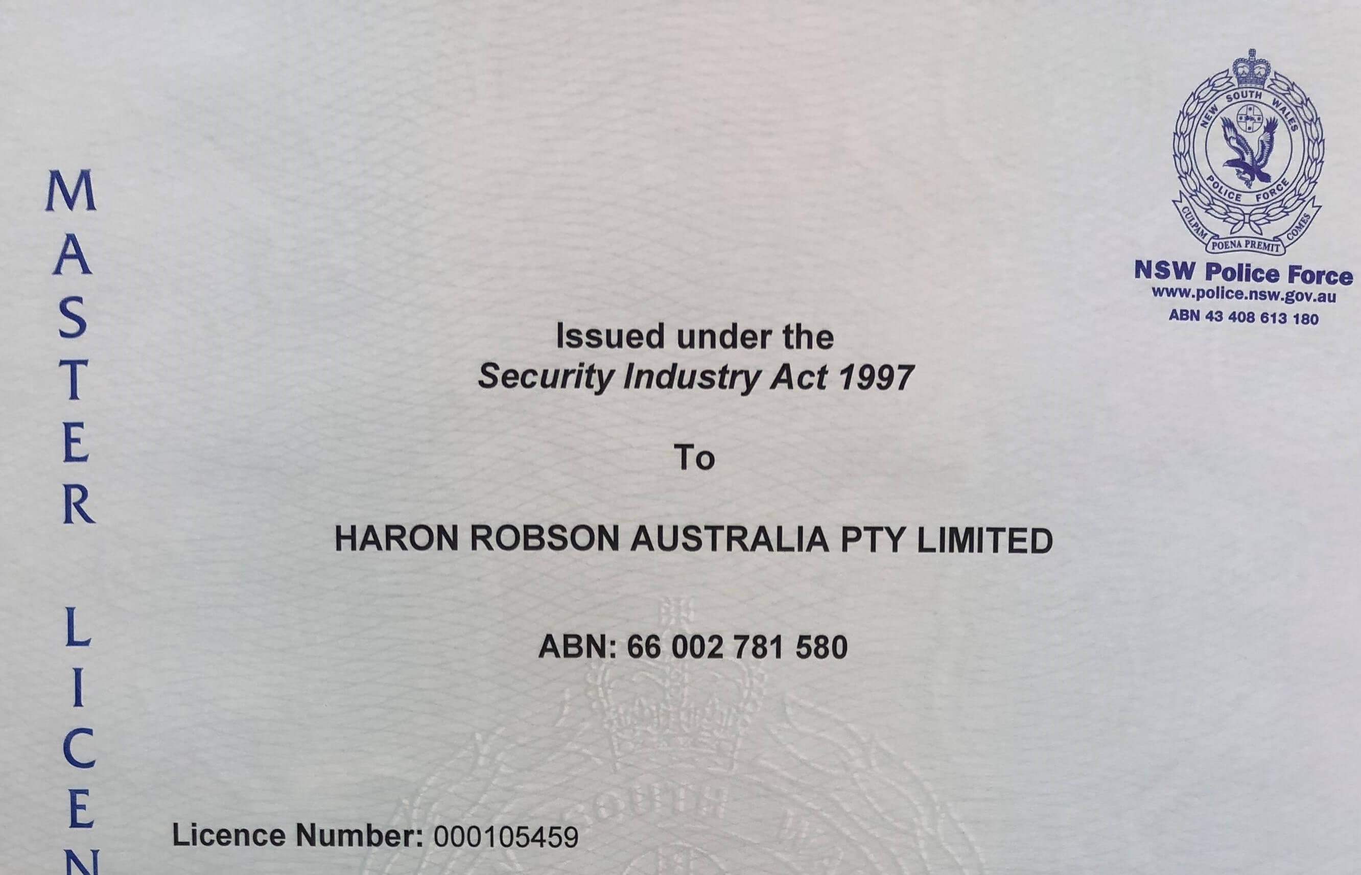 Haron Robson - Master Security Licence Renewal 2020/25